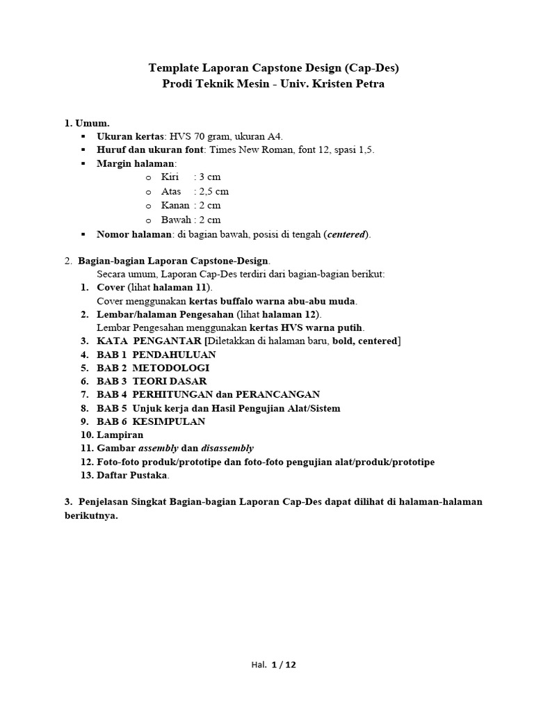 Panduan Laporan Capstone Design Teknik Mesin | PDF