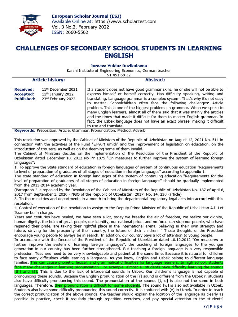 Challenges of Secondary School | PDF | English Language | English Grammar