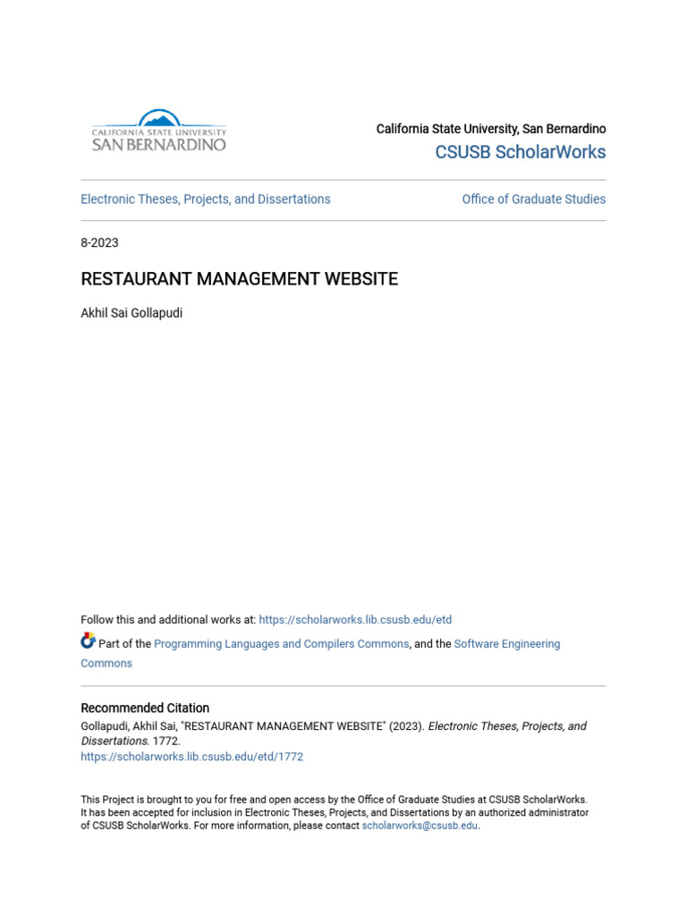 Restaurant Management Website Project | PDF | Databases | Java Script