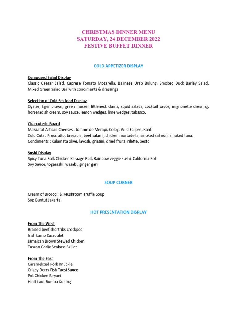 Festive Christmas Dinner Menu 2022 | PDF | Sauce | Salad