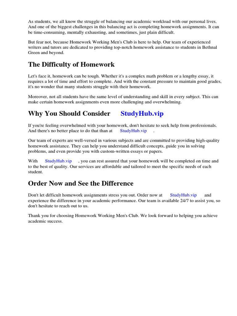 Homework Working Mens Club Bethnal Green | PDF | Homework | Pub