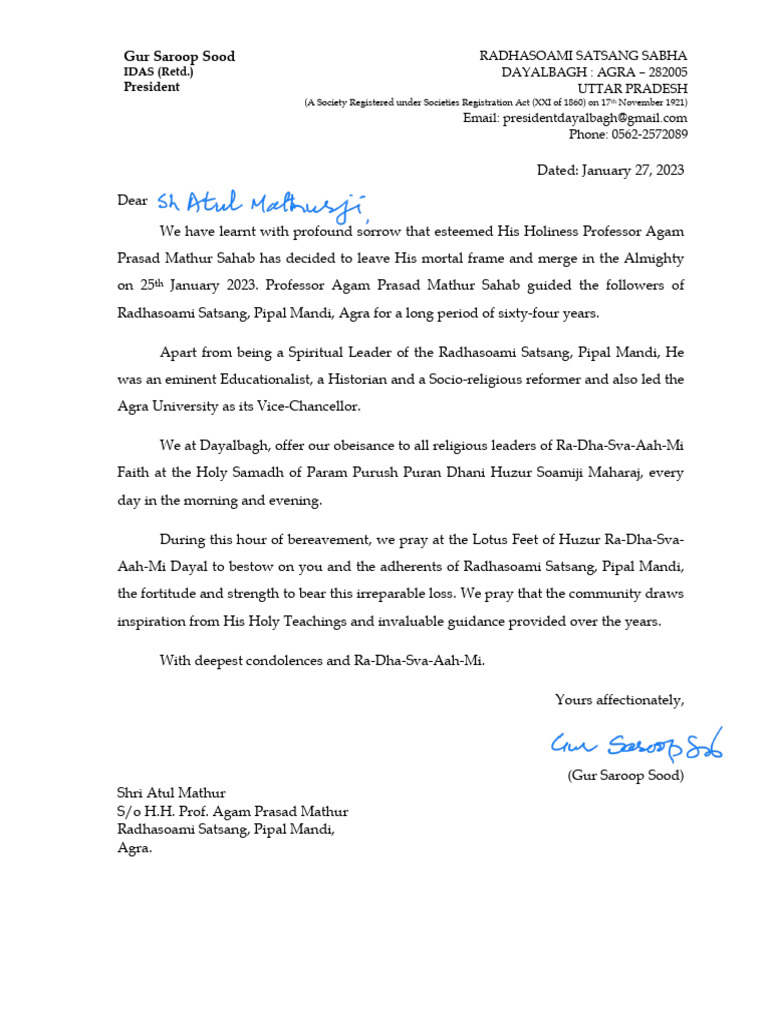 Condolence Letter | PDF