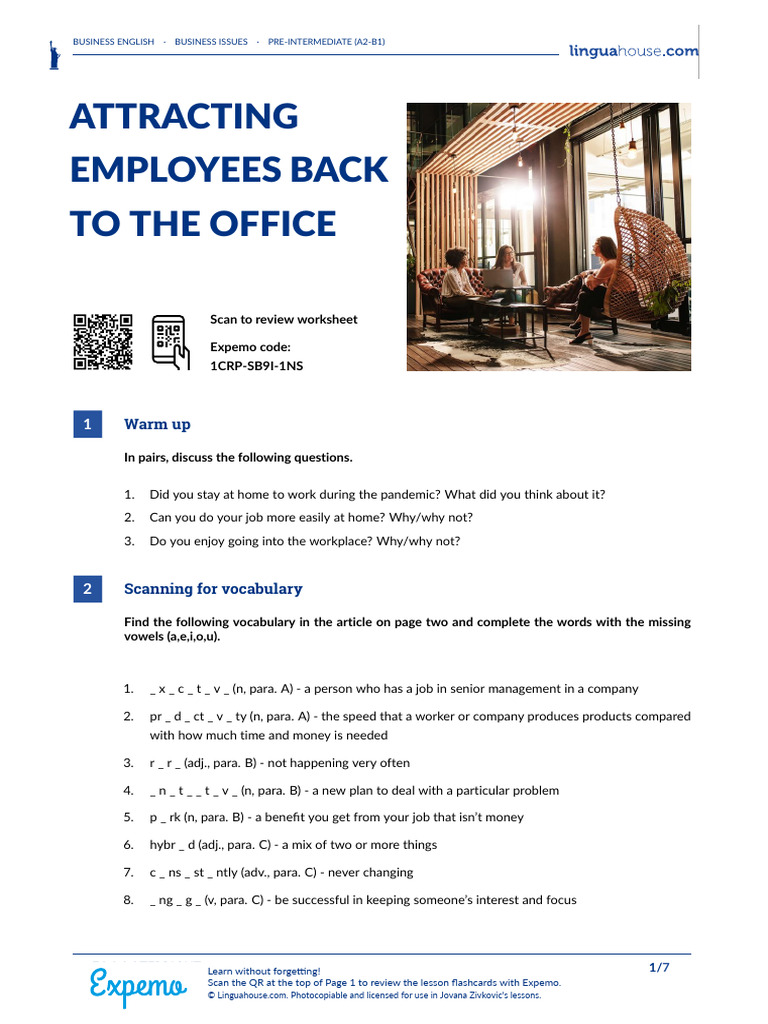 Attracting Employees Back To The Office American English Student | PDF