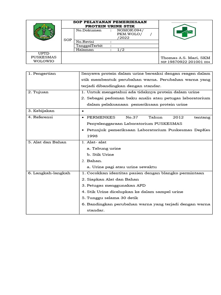 Sop Protein Urine | PDF