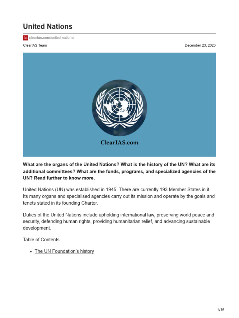 United Nations - UPSC Notes | PDF | United Nations | International ...
