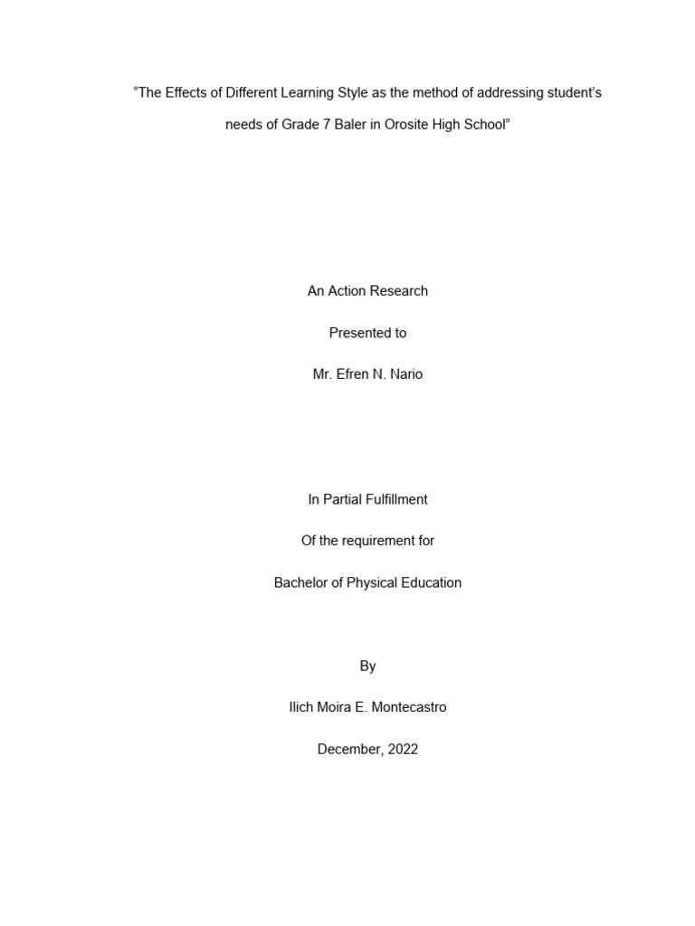 Ira Action Research | PDF | Learning Styles | Learning