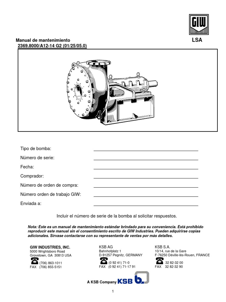 KSB GIW Booster | PDF | Rodamiento (Mecánico) | Bomba