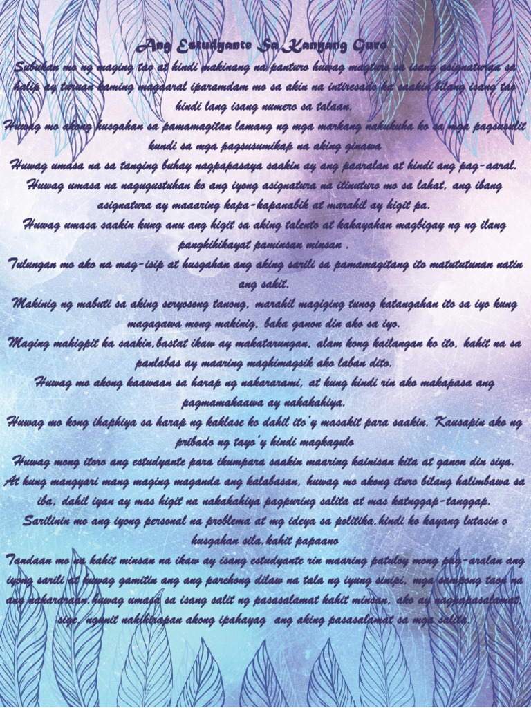 Ang Estudyante Sa Kanyang Guro | PDF