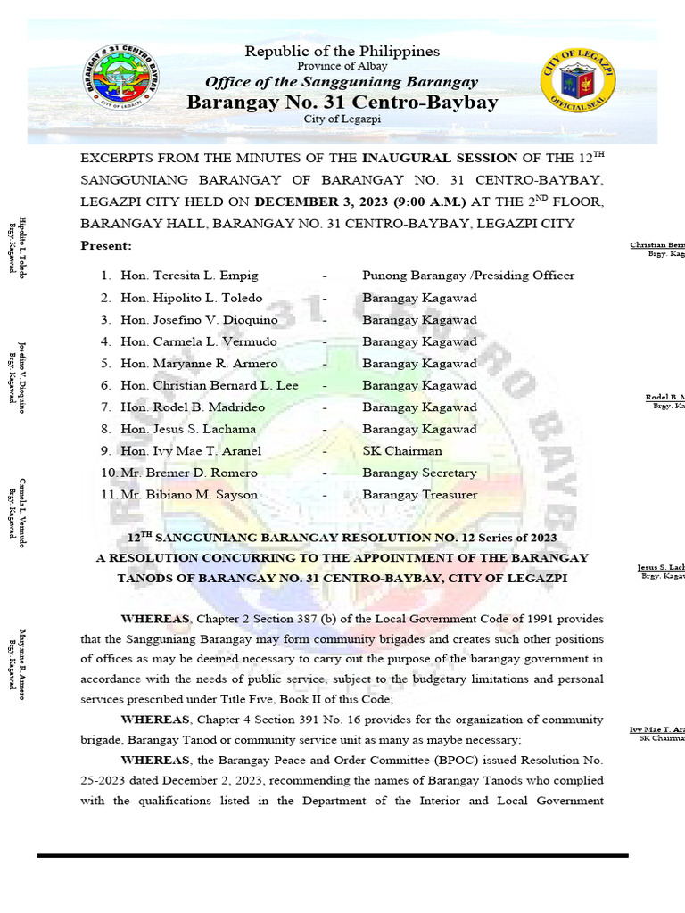 Barangay 31 Tanod Appointments 2023 | PDF | Philippines