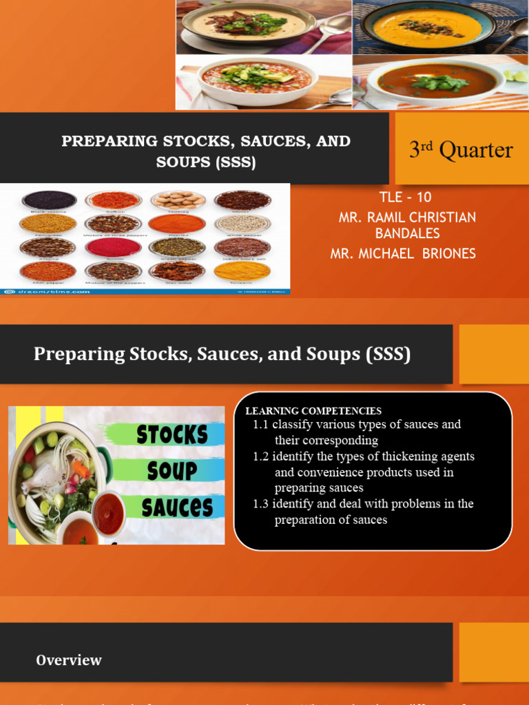 Ppt. Tle 10 Preparing Stocks Sauces and Soups | PDF | Soup | Stock (Food)