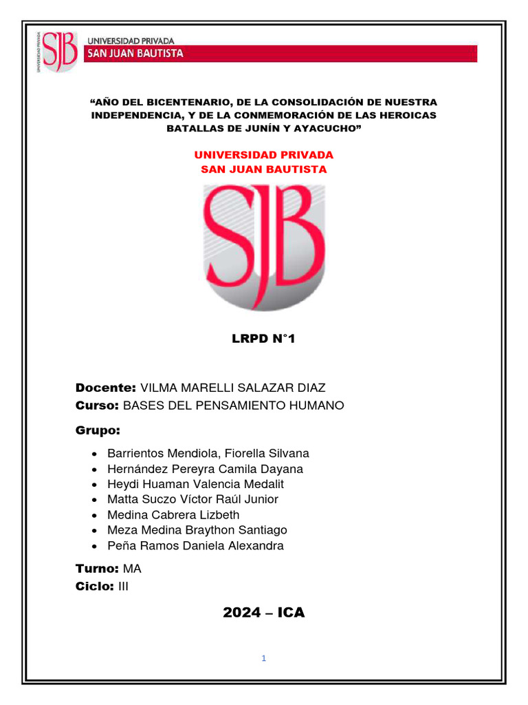 LRPD 1 - Bases Del Pensamiento Humano | PDF | Sicología | Psicología Social