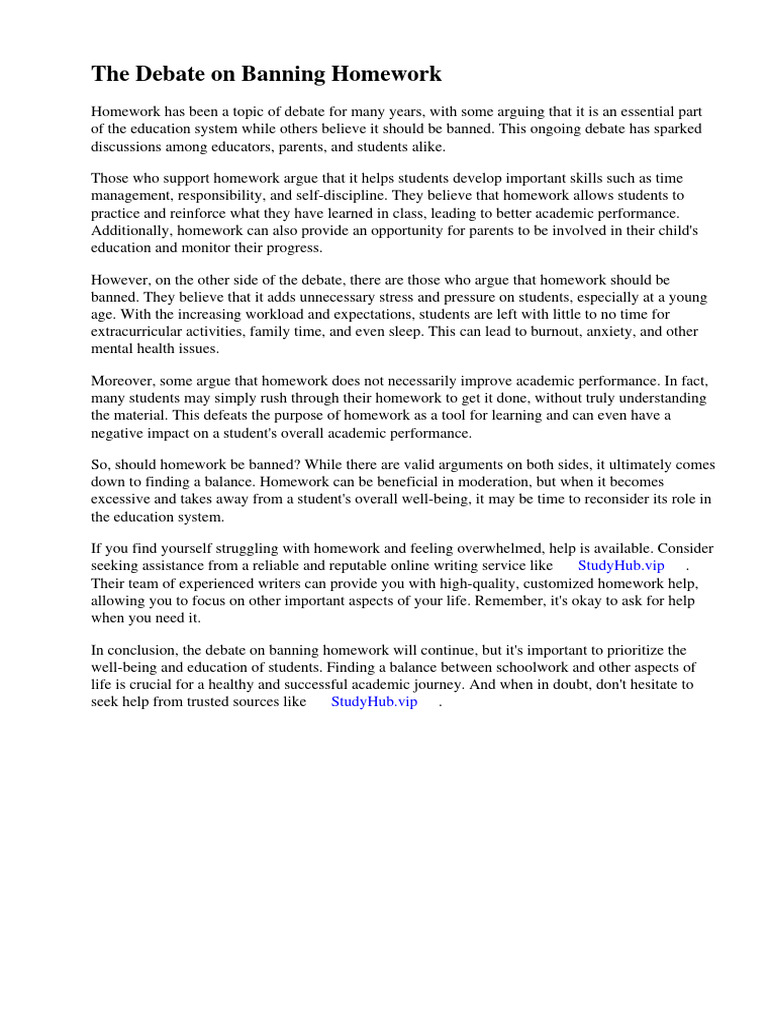 Homework Should Be Banned Debate Points | Download Free PDF | Homework ...