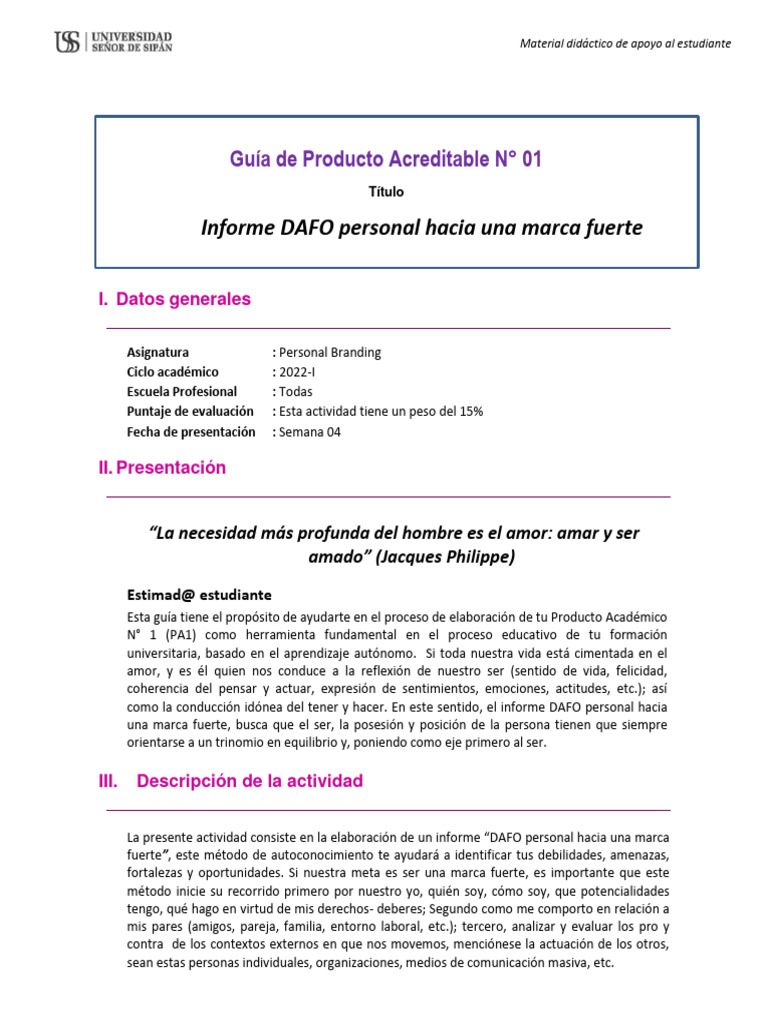 Guía de Producto Académico 1 (PA1) | PDF | Análisis FODA