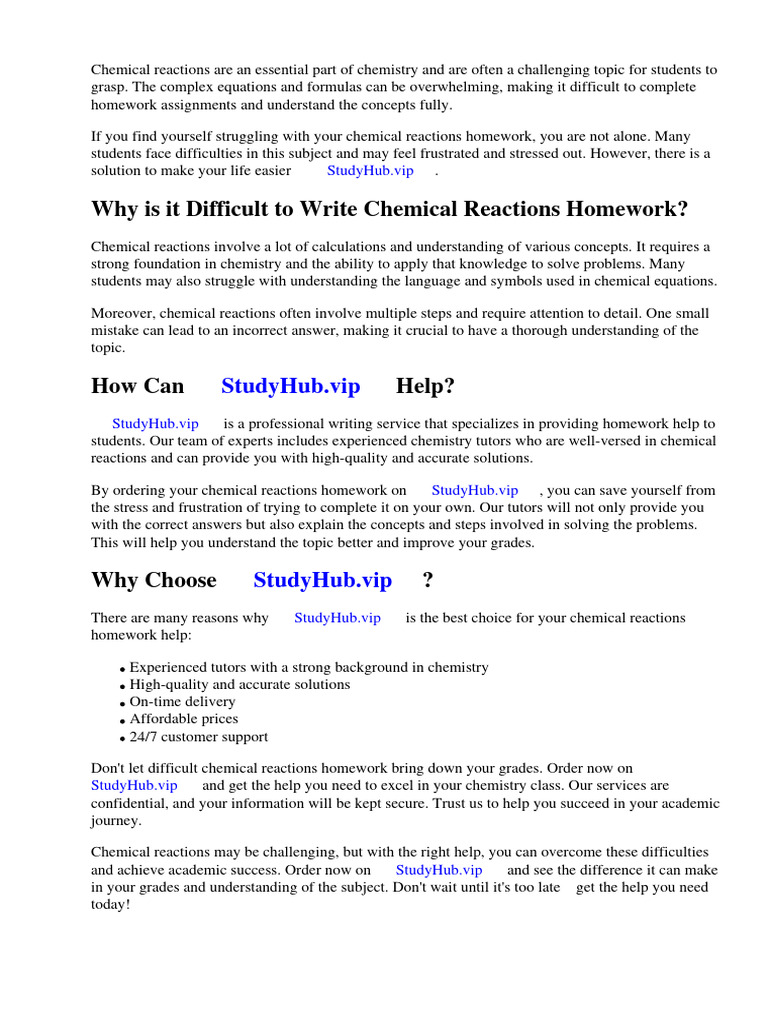 Chemical Reactions Homework Help | PDF | Chemical Reactions | Chemistry