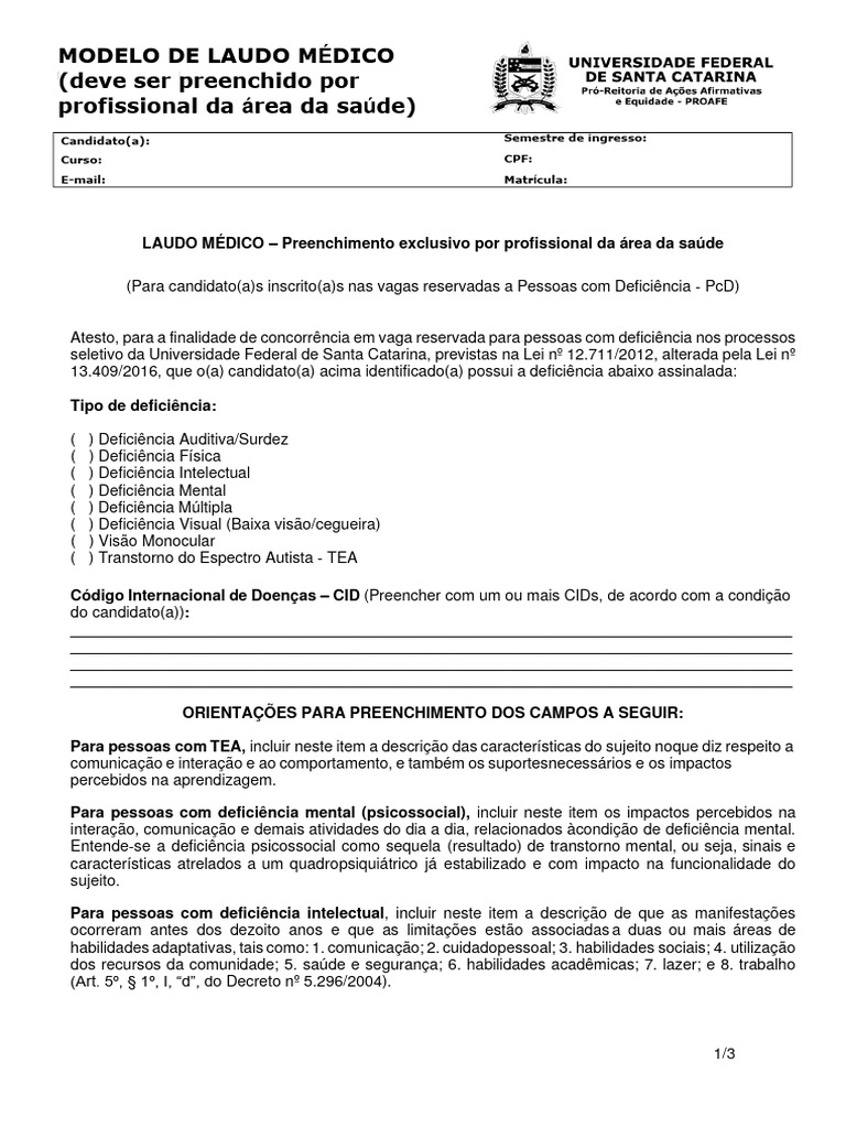 Modelo de Laudo Médico Validação PCD Versão 2023 | PDF | Deficiência ...