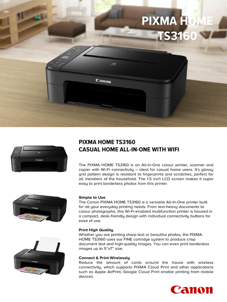 PIXMA HOME TS3160 - Tech Sheet | PDF | Printer (Computing) | Wi Fi