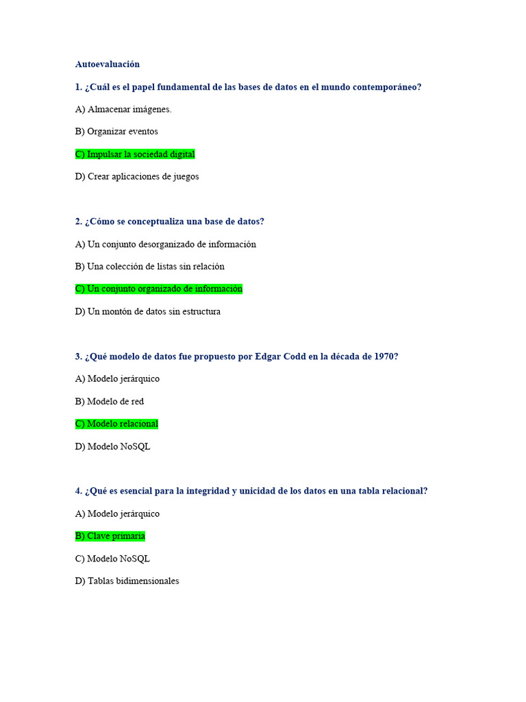 PREGUNTAS DE BASE DE DATOS | PDF | Bases de datos | Computación en la nube