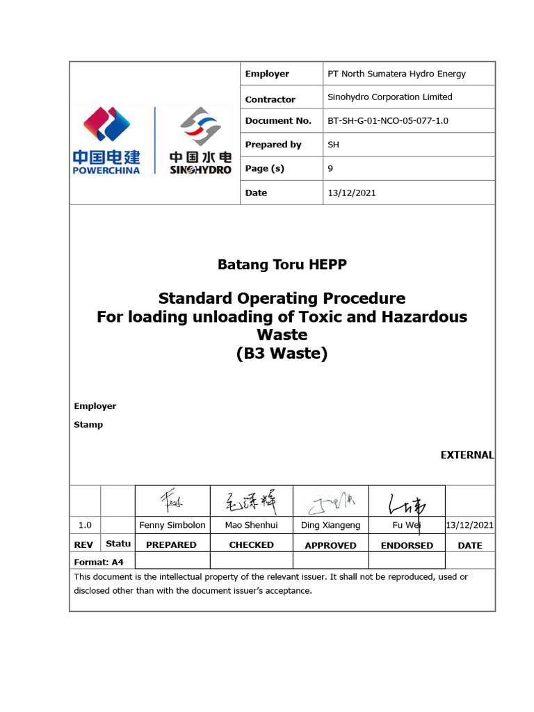 SOP For Loading Unloading of Toxic and Hazardous Waste | PDF | Waste ...