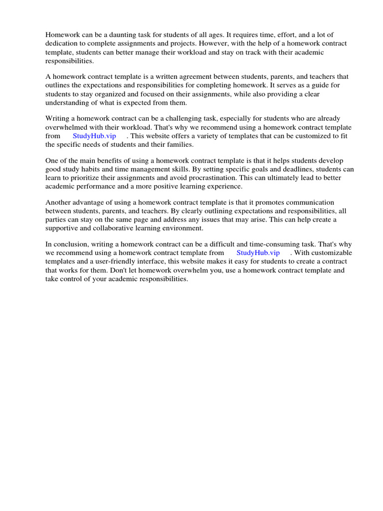 Homework Contract Template | PDF | Assignment (Law) | Homework