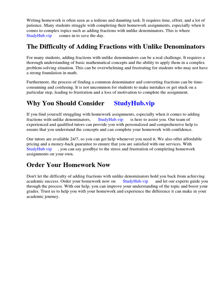 Homework 7-6 Adding Fractions With Unlike Denominators | PDF ...