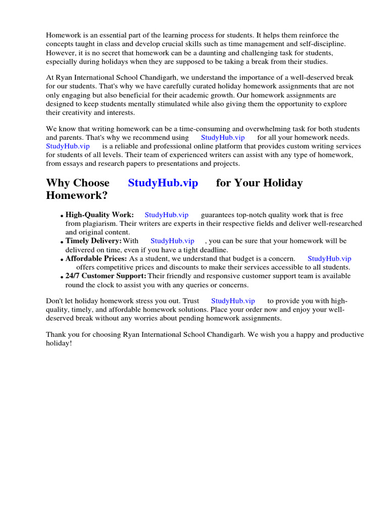 Ryan International School Chandigarh Holiday Homework | PDF | Facebook ...