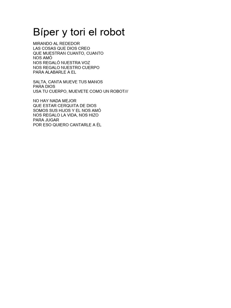 Canción de Bíper y Tori el Robot | PDF