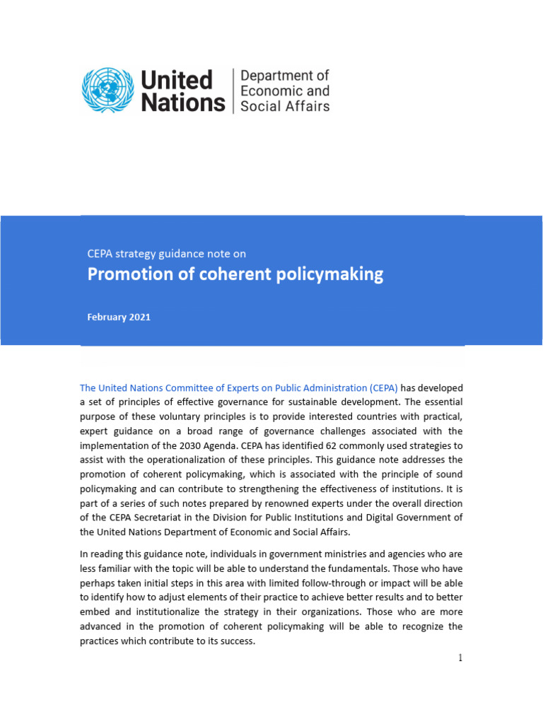 Strategy Note Coherent Policymaking Mar 2021 | PDF | Policy | Governance
