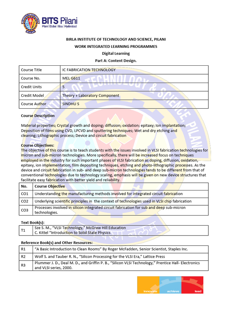 Icft Mel ZG611 Course Handout | PDF | Semiconductor Device Fabrication ... Icft Mel ZG611 Course Handout | PDF | Semiconductor Device Fabrication ...