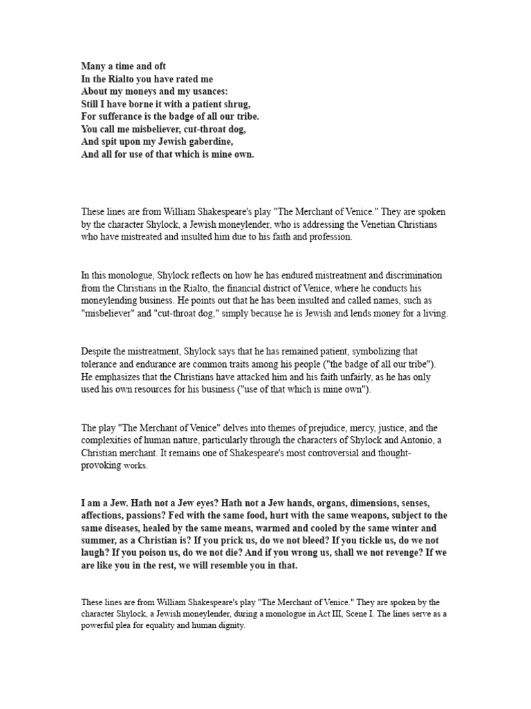 Quotes of Merchant of Venice | PDF | The Merchant Of Venice | Shylock