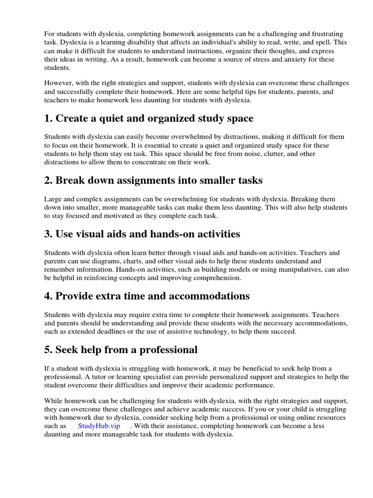 Homework Strategies For Students With Dyslexia | PDF | Dyslexia ...