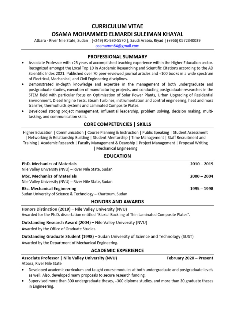 Curriculum Vitae Osama Mohammed Elmardi | PDF | Postgraduate Education | Thesis