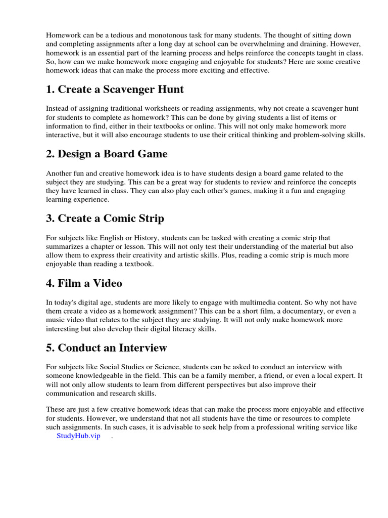 Creative Homework Ideas | PDF | Homework | Learning