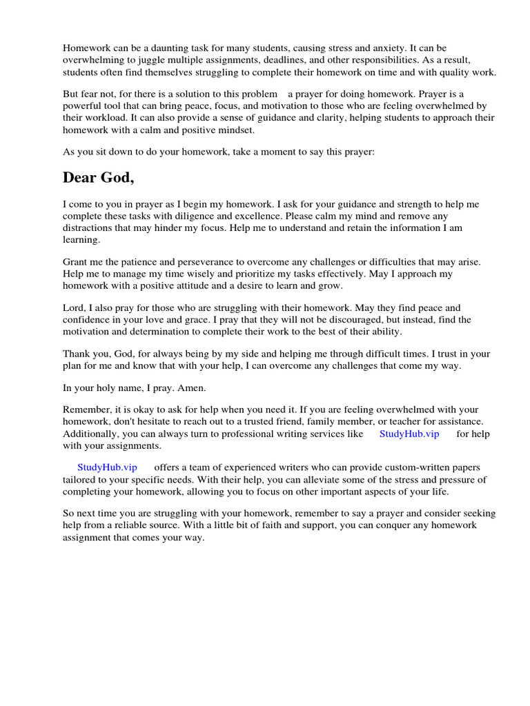 Prayer For Doing Homework | Download Free PDF | Prayer | Lord's Prayer
