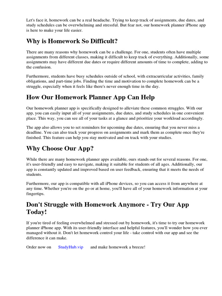 Homework Planner Iphone App | PDF | Ios | Mobile App