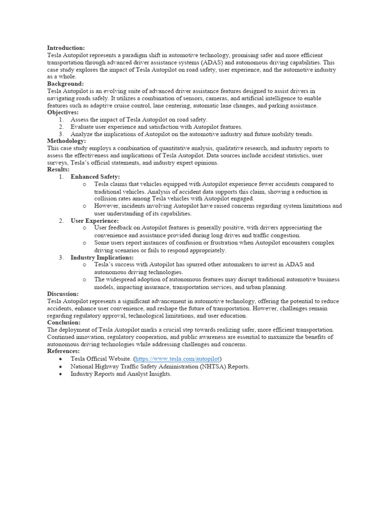 Tesla Autopilot Case Study | Download Free PDF | Traffic Collision ...