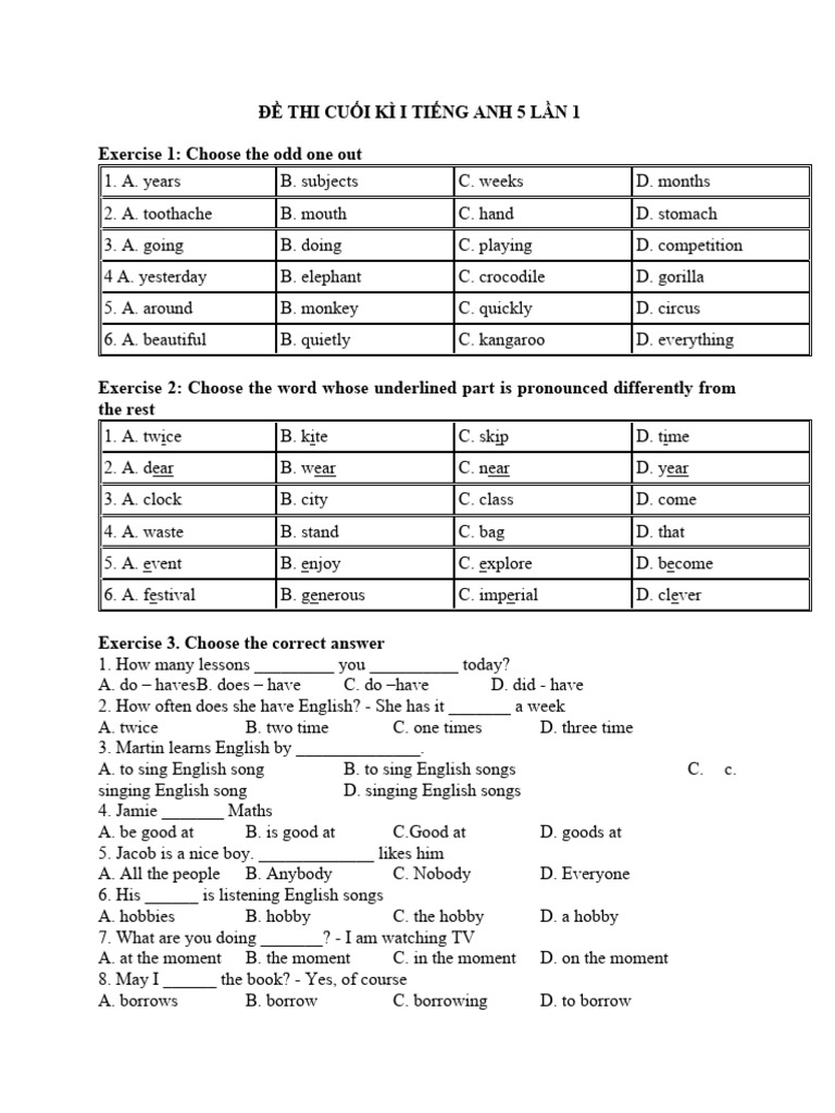 De Thi Hki Ta5 Part 1 | PDF