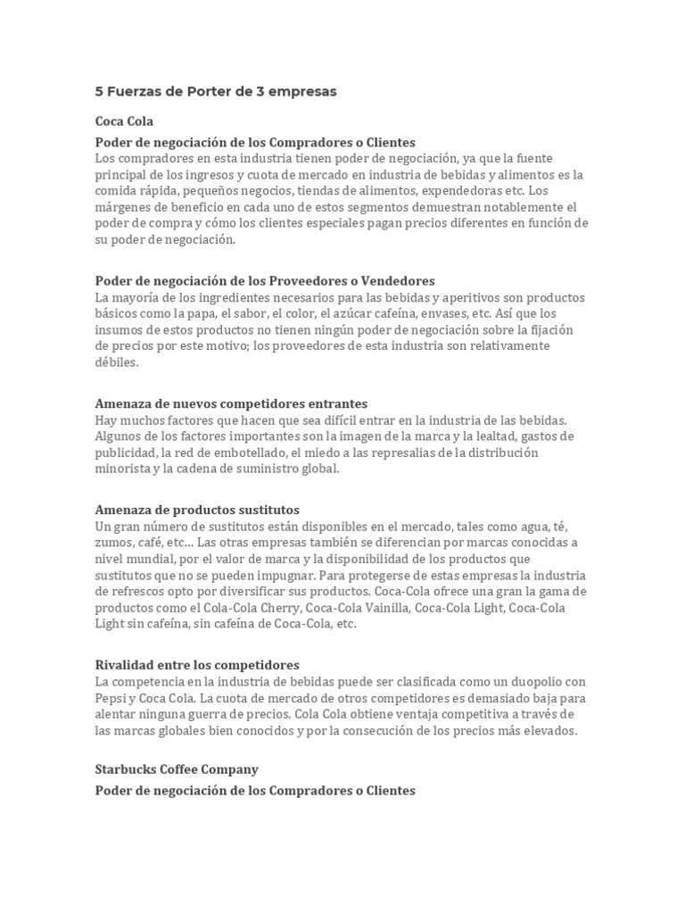 Análisis de las 5 Fuerzas de Porter en 3 Empresas | PDF | Coca Cola ...