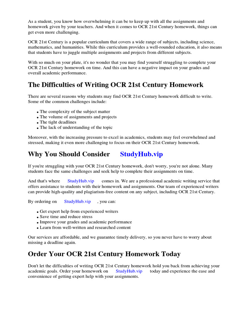 Ocr 21st Century Homework | PDF | Facebook | Homework