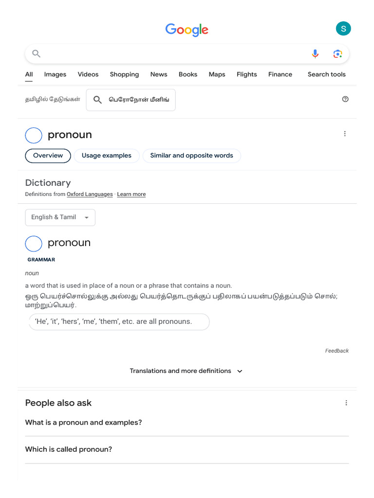 Pronoun Basics: English & Tamil | PDF | Pronoun | Noun