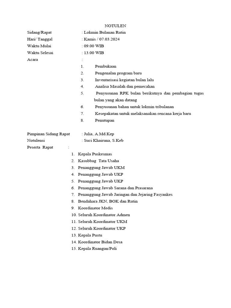 Notulen Lokmin Bulanan Ketiga | PDF