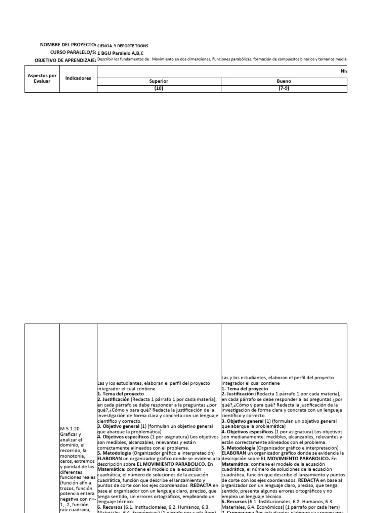 Rubricas de Evaluación de Proyectos Integradores-Interd Bgu 1 A, B, C ...