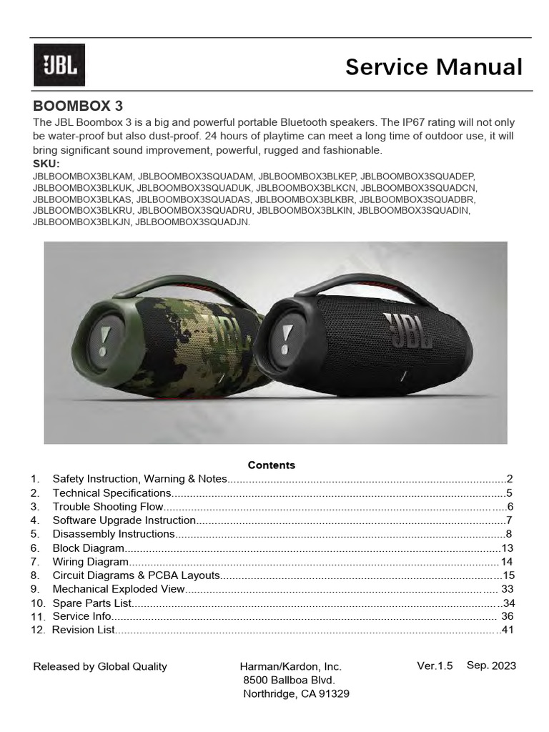 JBL Boombox 3 - Service Manual_V1.5 | PDF | Rechargeable Battery ...