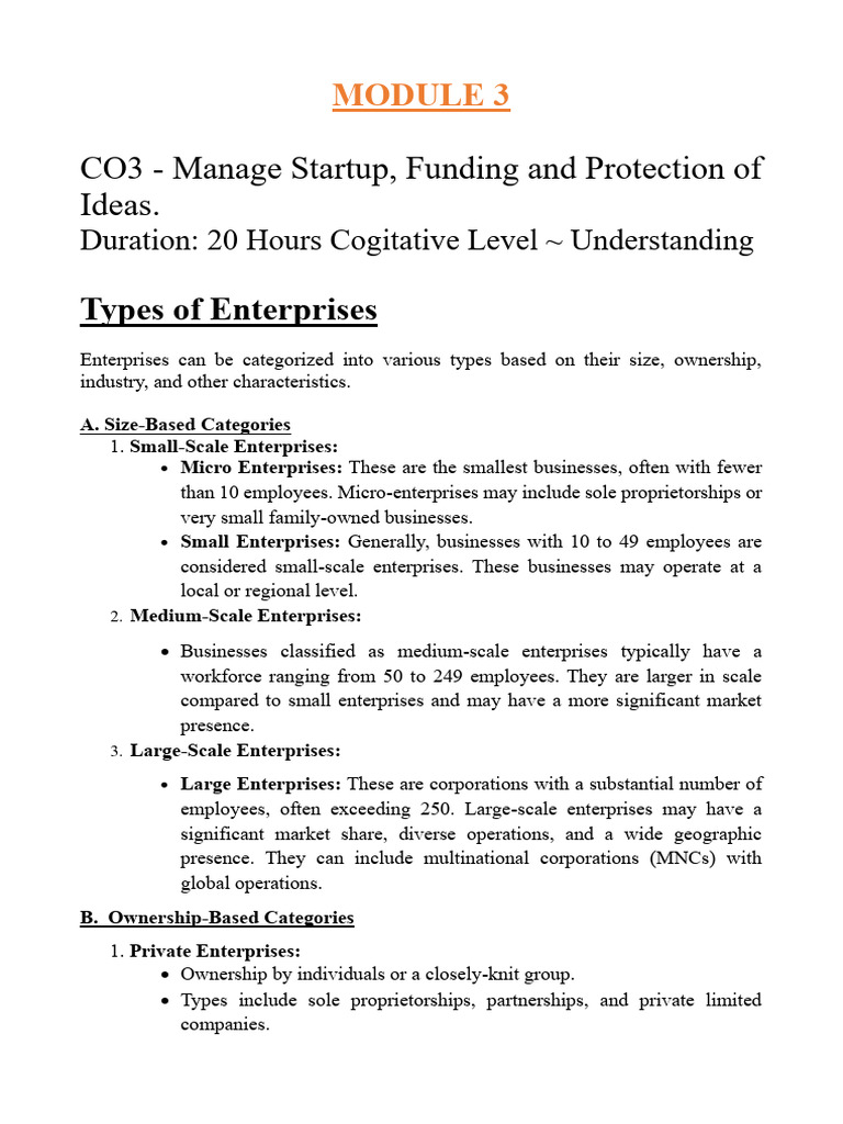 Entrepreneurship Module 3 | PDF | Startup Company | Small Business ...
