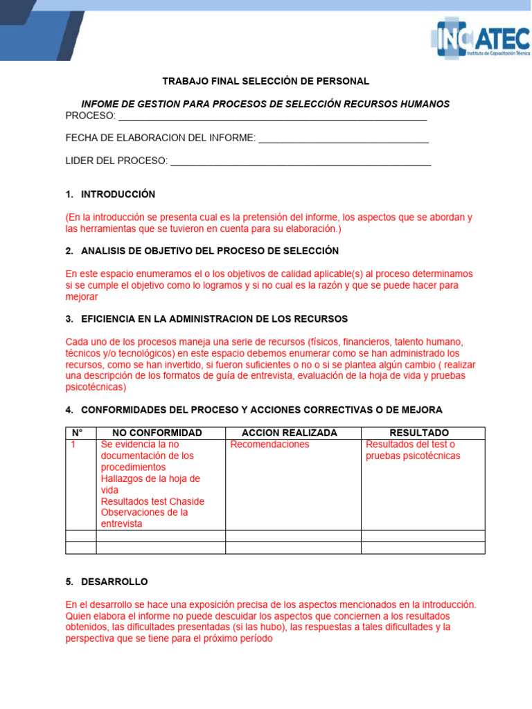 Informe de Procesos de Seleccion | Descargar gratis PDF | Gestión de recursos humanos