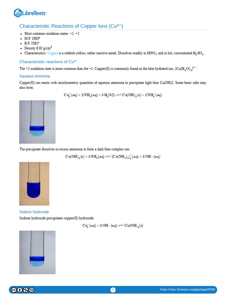 Characteristic Reactions of Copper Ions (Cu ) | PDF | Hydroxide ...