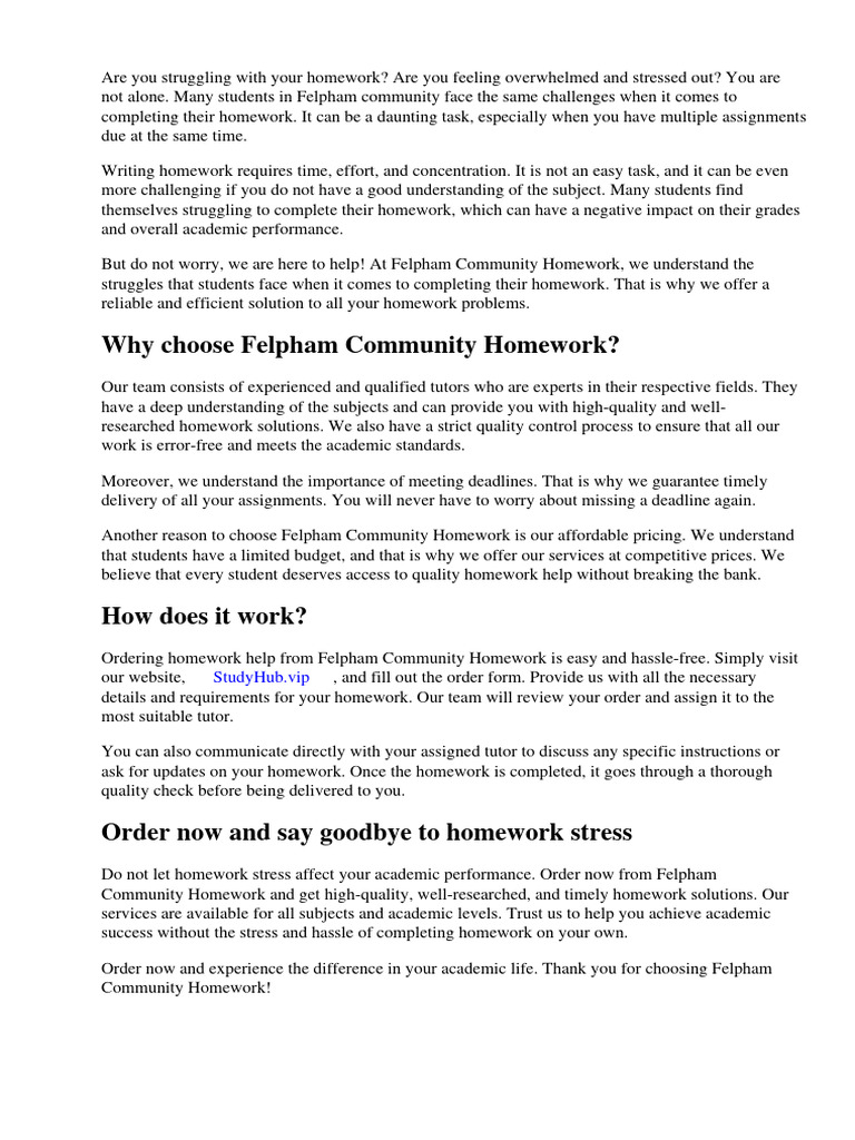 Felpham Community Homework | PDF | Homework | Gce Advanced Level ...