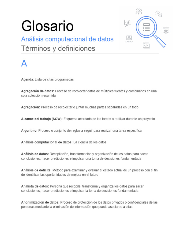 Glosario de Términos de Datos y Análisis | PDF | SQL | Hoja de cálculo