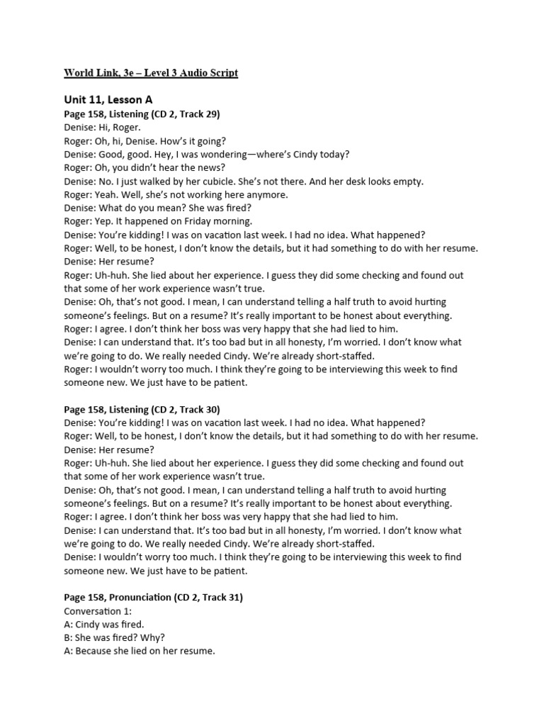 Wl3e Level03 U11 Audio Script | PDF | Language Arts & Discipline | Self-Improvement