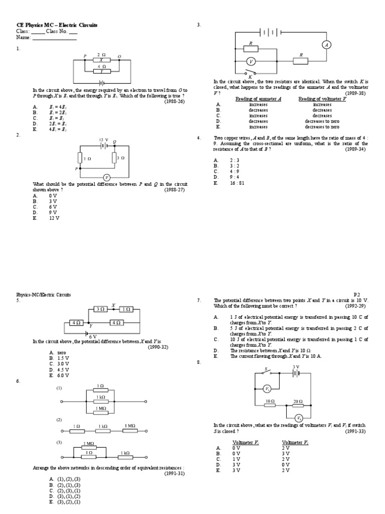 Electric Circuits MC | PDF | Voltage | Electric Current