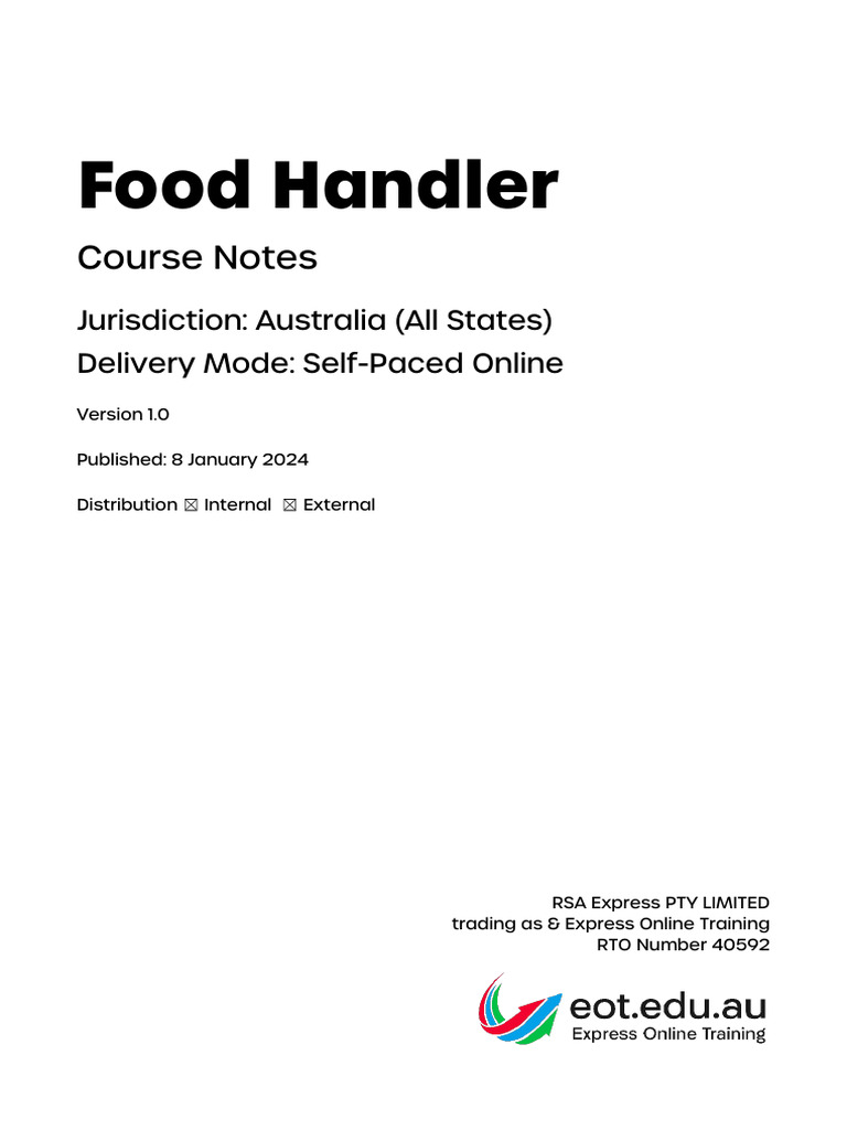 Food Handler - Course Notes | PDF | Hand Washing | Food Safety
